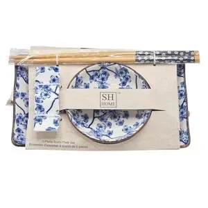 SH Home | Dining | Sh Home 5piece Ceramic Sushi Plate Set Blue Sakura ...